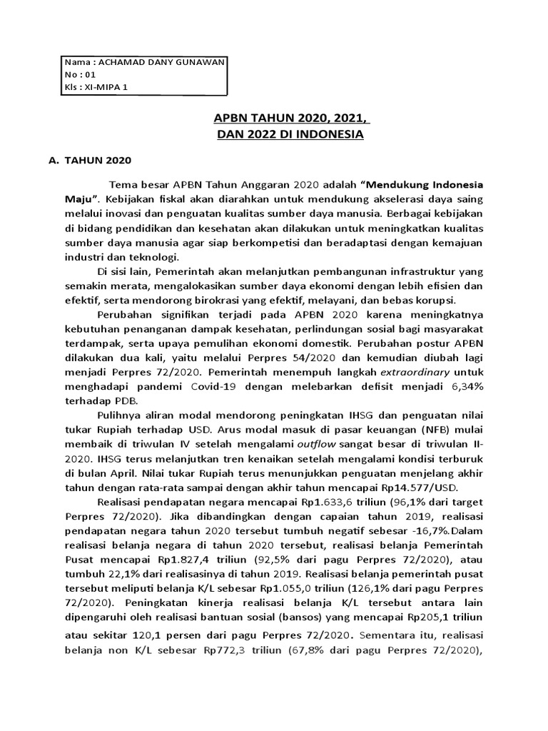 Apbn 2020,2021,2022 | PDF
