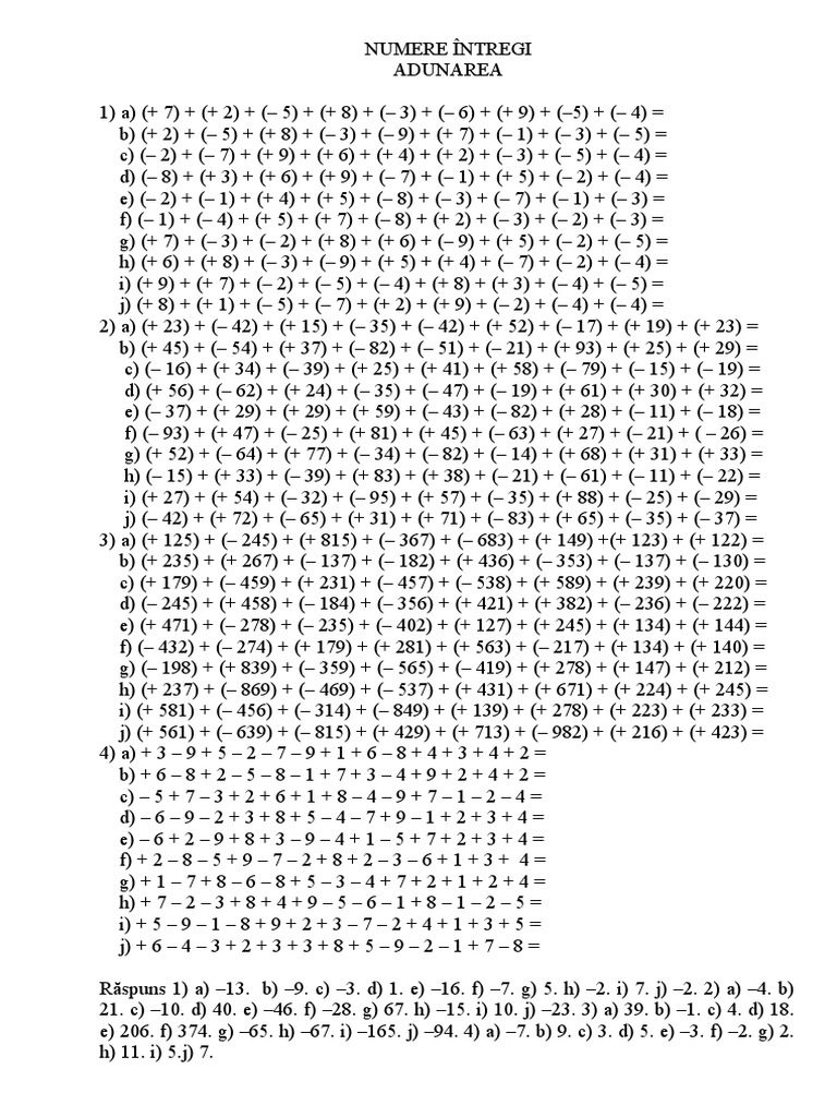 Numere Intregi Adunare2 | PDF