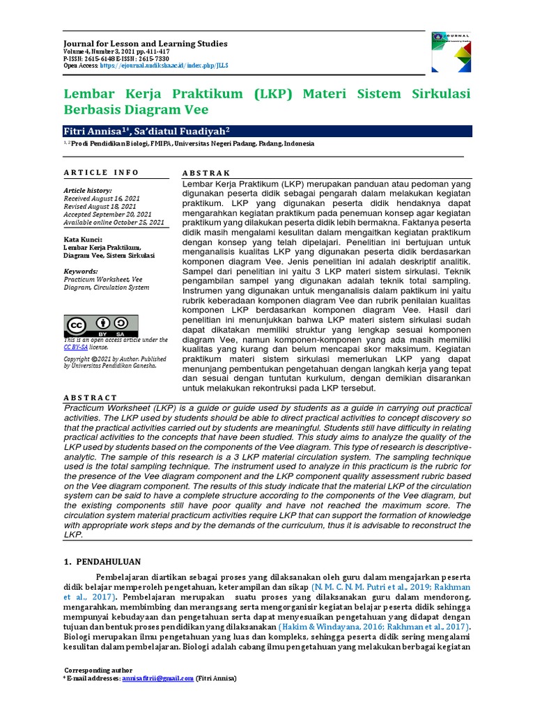 Lembar Kerja Praktikum (LKP) Materi Sistem Sirkulasi Berbasis Diagram Vee | PDF