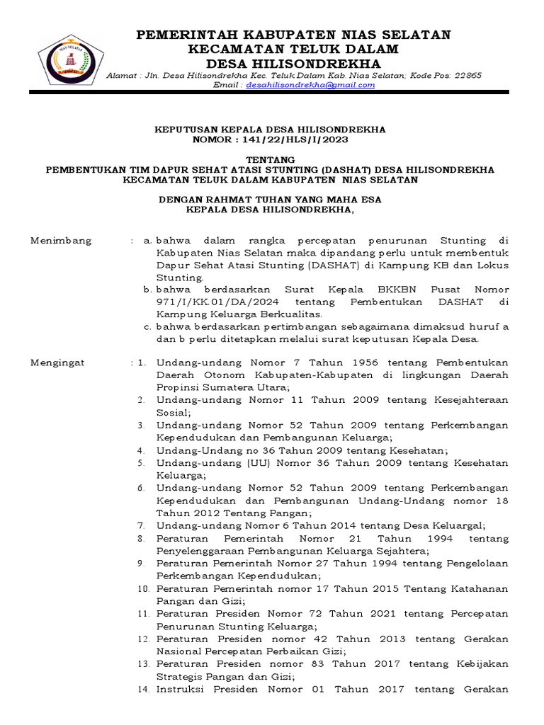 SK Dapur Sehat Atasi Stunting 2023 | PDF