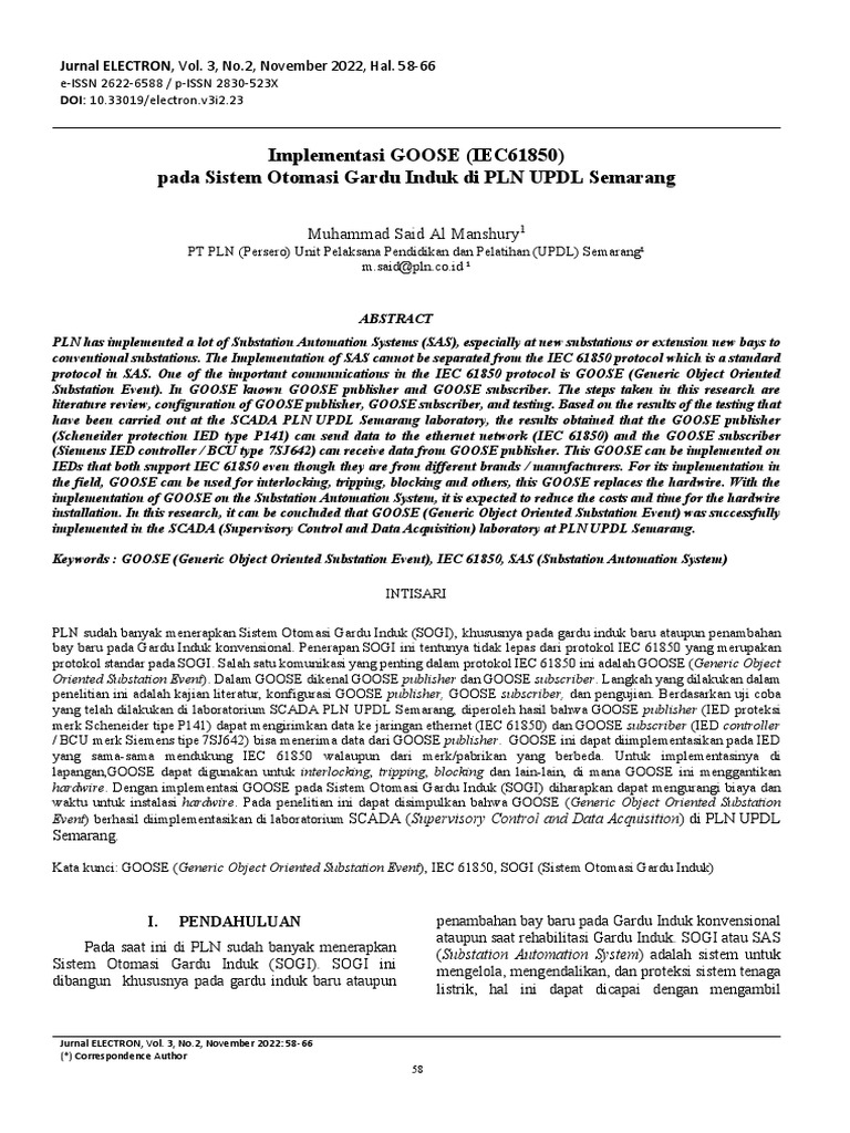 Implementasi GOOSE (IEC61850) Pada Sistem Otomasi Gardu Induk | PDF | Scada | Electrical Substation