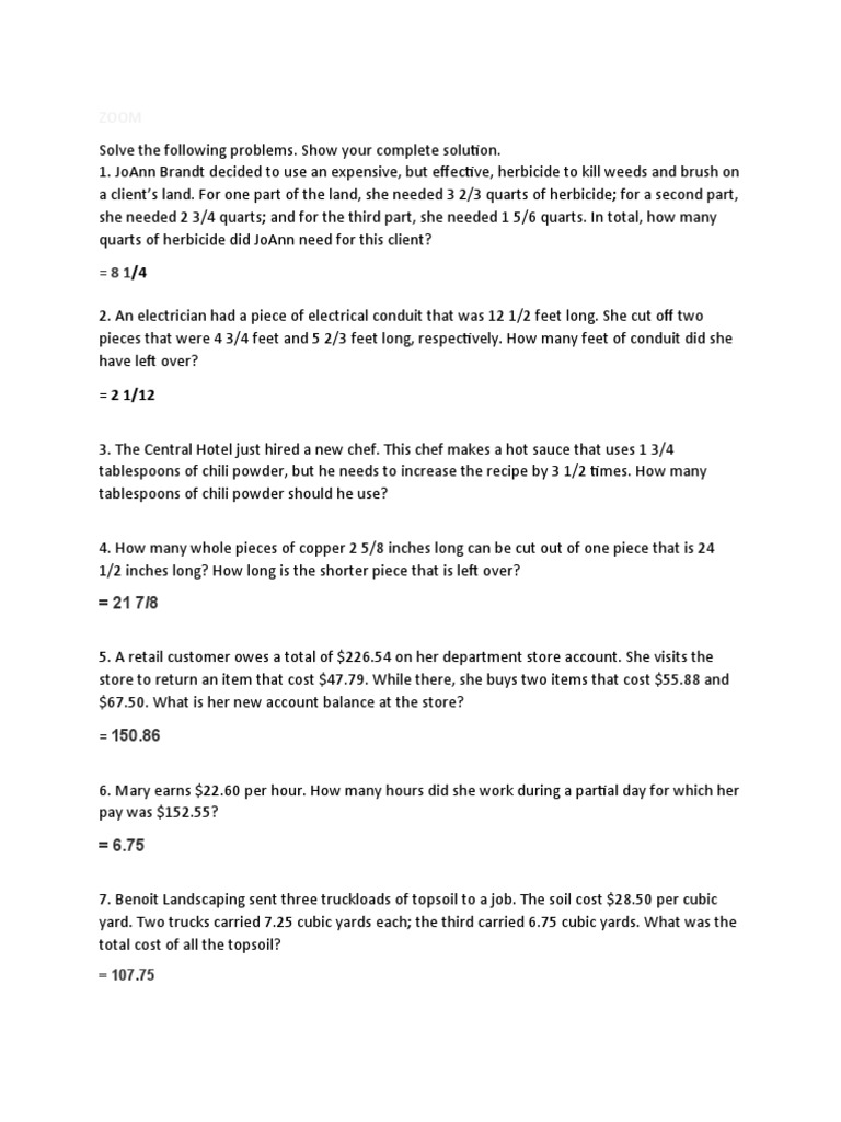 Solving Multi-Step Word Problems Involving Fractions, Decimals, and ...
