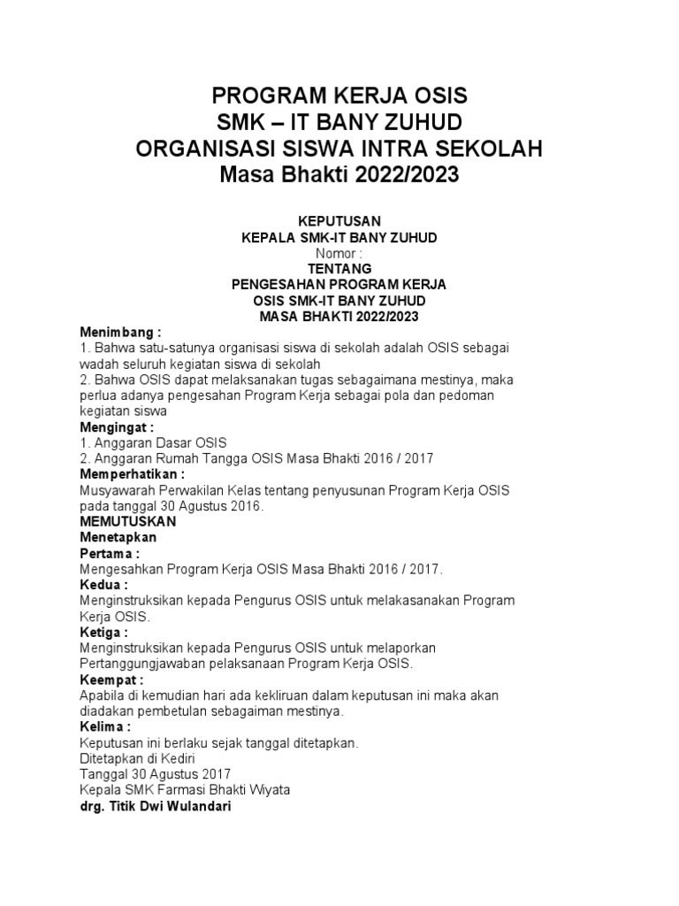 Program Kerja Osis | PDF | Karier & Perkembangan | Bisnis