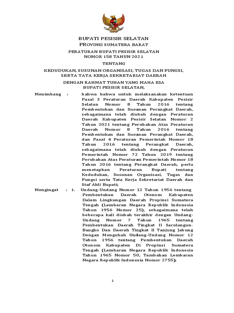 Perbup Sotk Setda 2021 | PDF