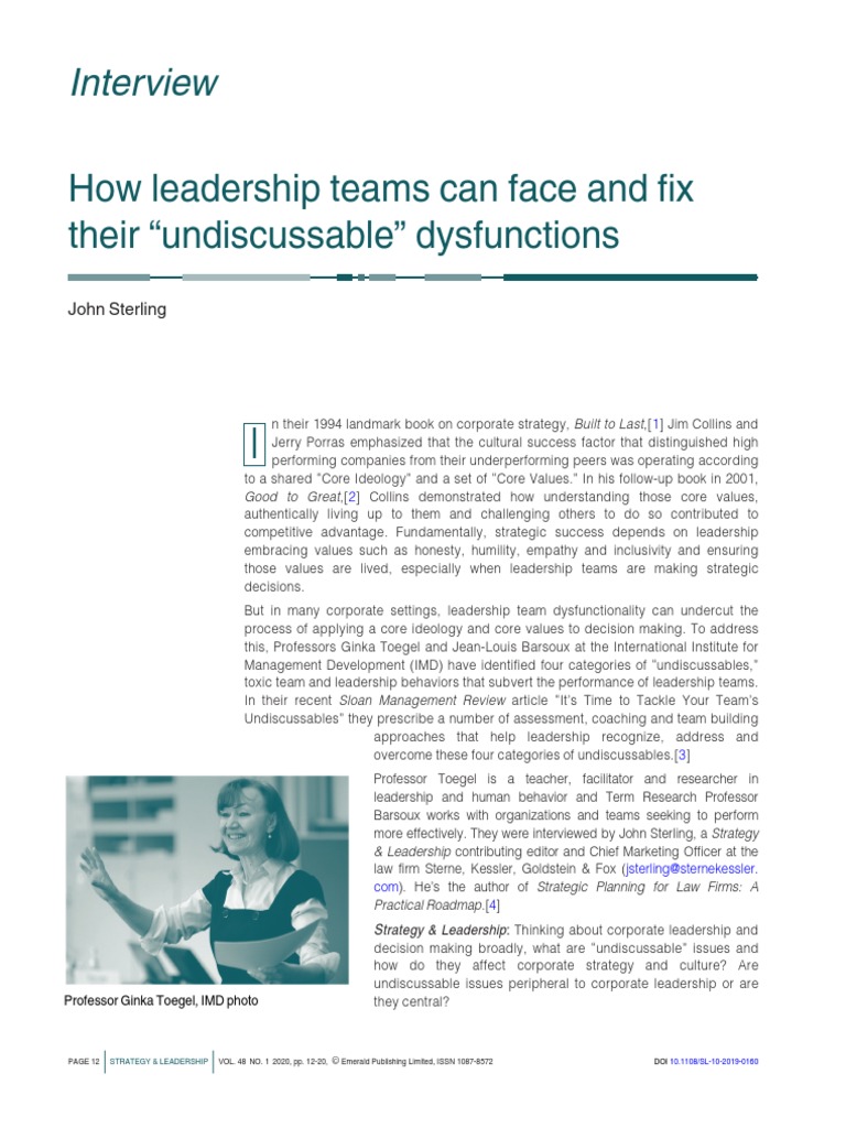 How Leadership Teams Can Face and Fix Their Undiscussable Dysfunctions ...