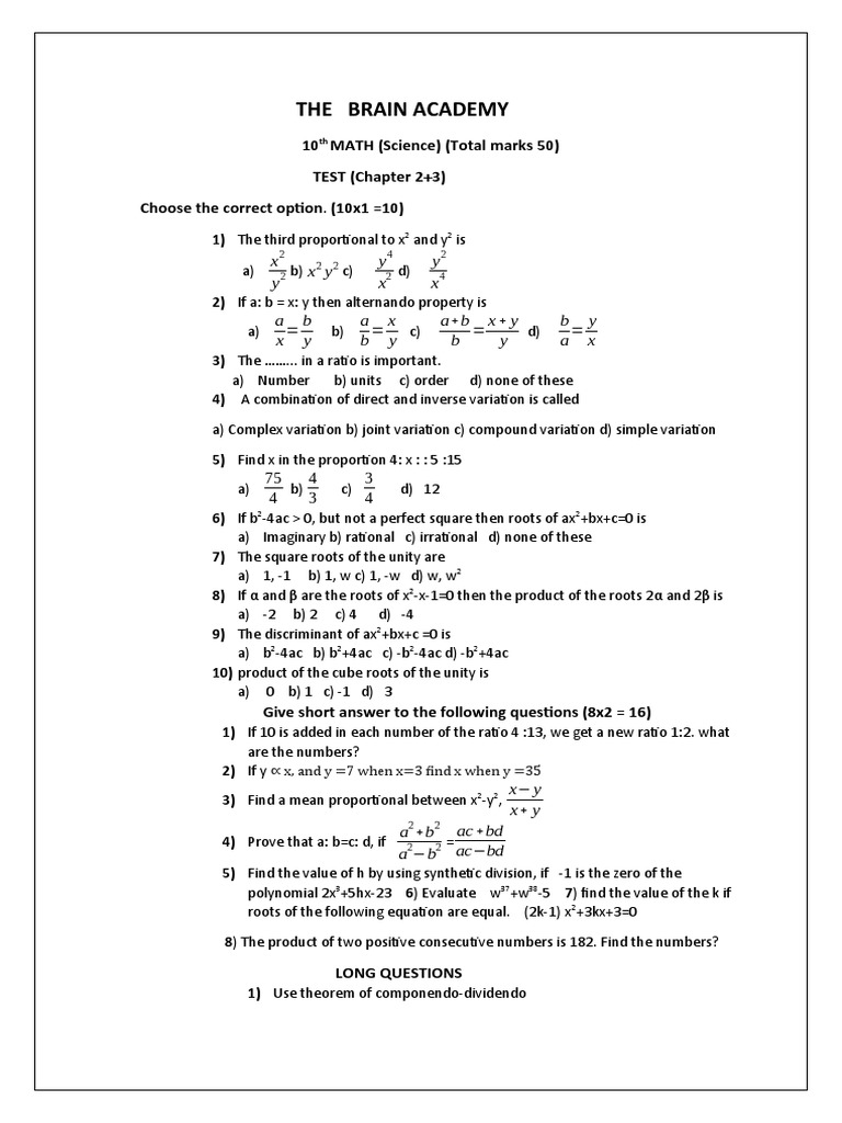 Grand Test Brain 10TH | PDF | Zero Of A Function | Ratio