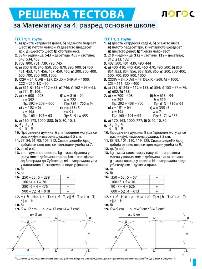 Novi Logos Matematika 4 Testovi | PDF
