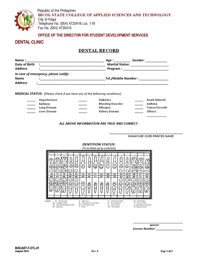 Form 1 Dental Record | PDF