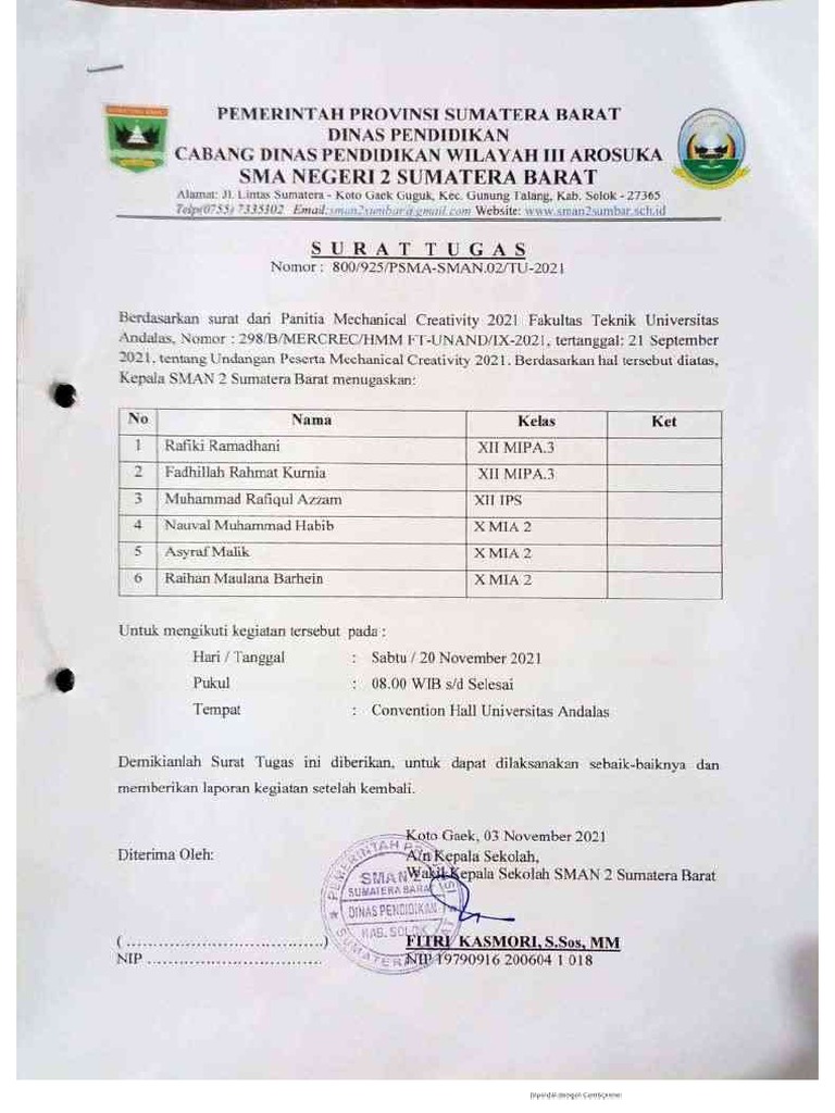 Surat Tugas Lomba Siswa | PDF