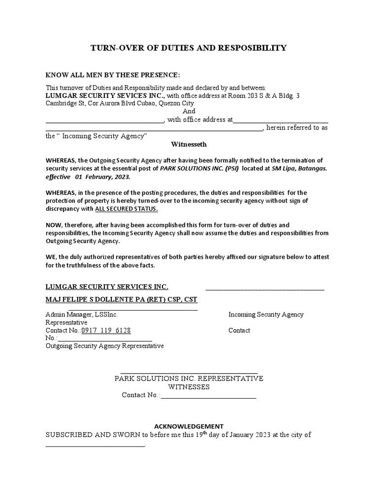 Agency Turn Over Format | PDF