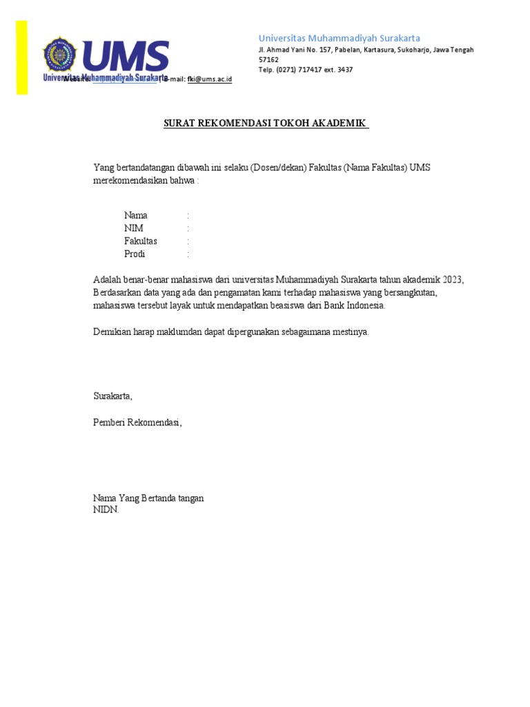 Surat Rekomendasi Template | PDF