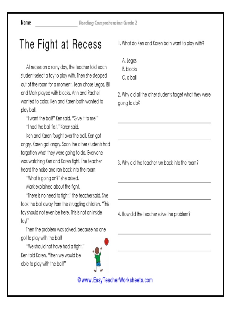 The Fight at Recess: Reading Comprehension Grade 2 | PDF