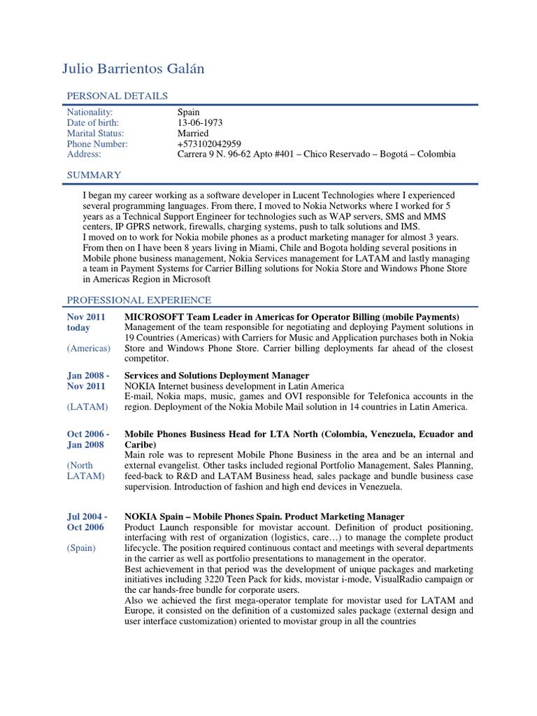 Julio Barrientos Resume 2015 | PDF