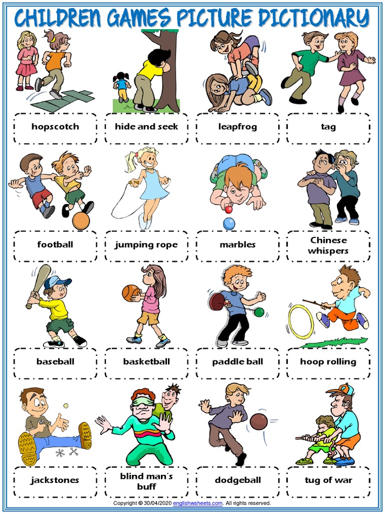 Children Games Vocabulary Esl Picture Dictionary Worksheet For Kids | PDF