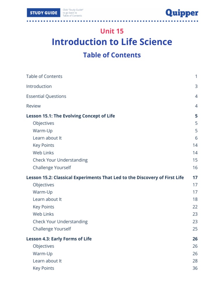 ELS SHS Unit 15 Introduction To Life Science (Study Guide) | PDF | Life | Cyanobacteria