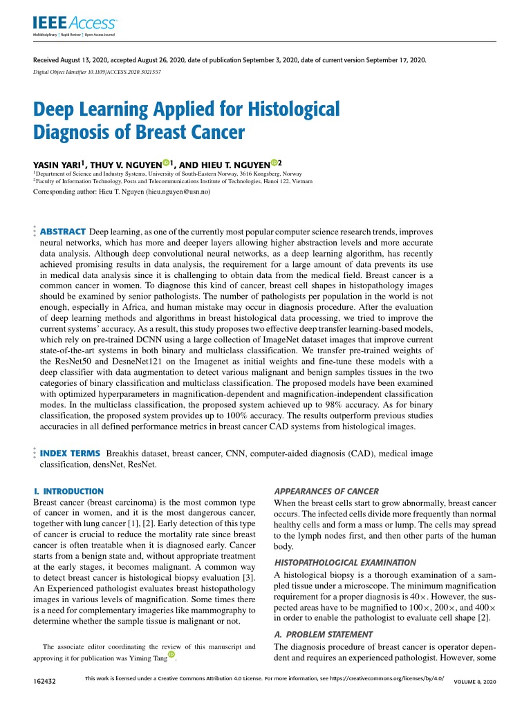 Deep Learning Applied For Histological Diagnosis of Breast Cancer | PDF