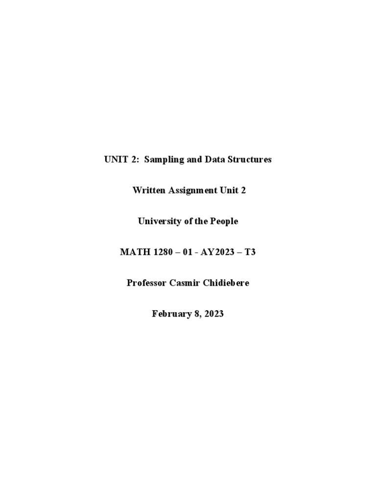 Math 1280 Written Assignment Unit 2 Pdf Comma Separated Values