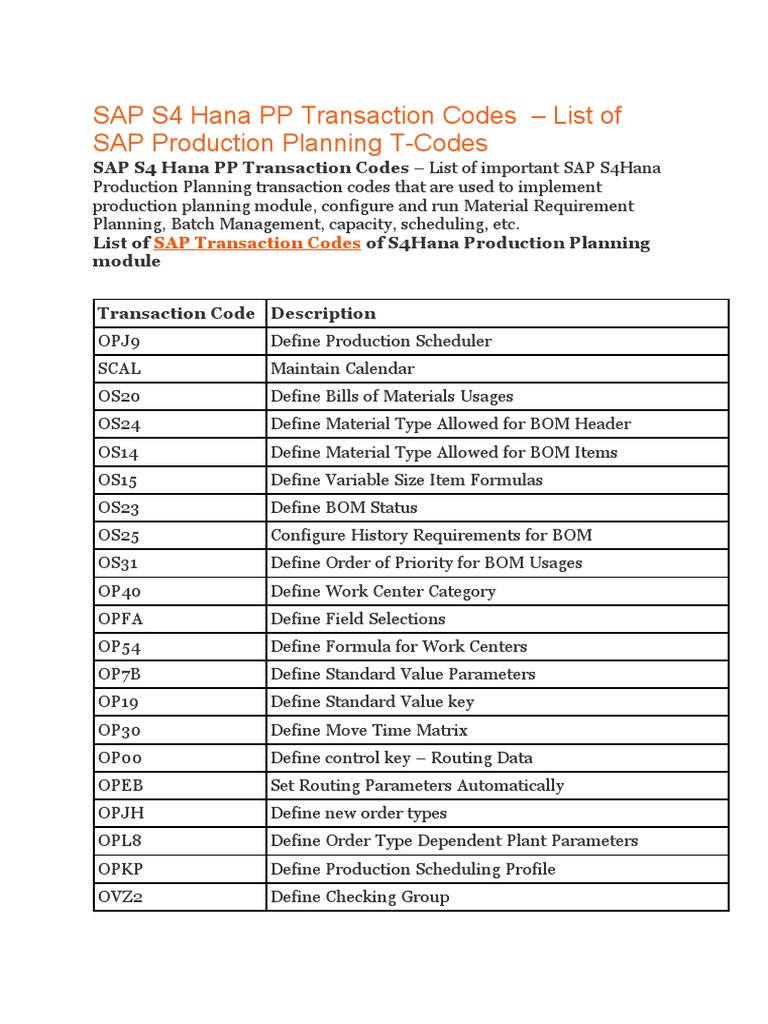PP Transaction Codes | Download Free PDF | Scheduling (Production Processes) | Computer Programming