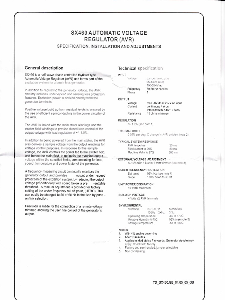 Avr SX460 | PDF | Electric Generator | Classical Mechanics