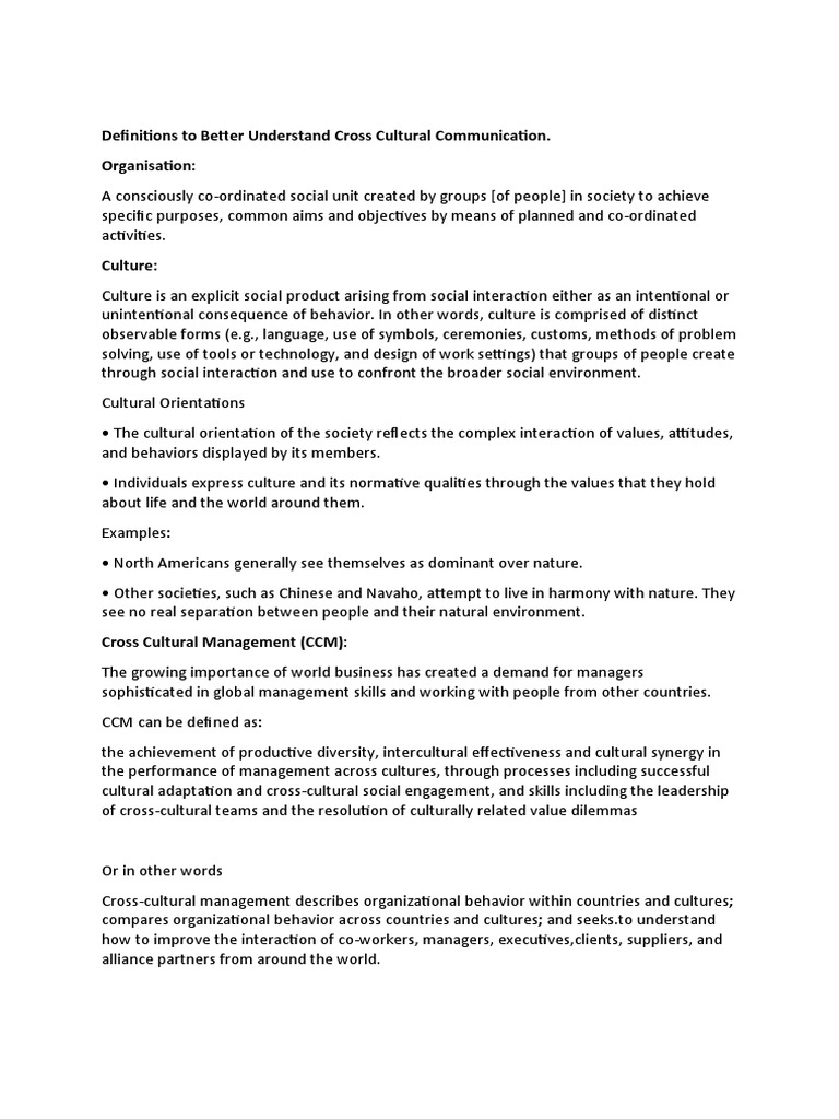 Definitions To Better Understand Cross Cultural Communication | PDF ...