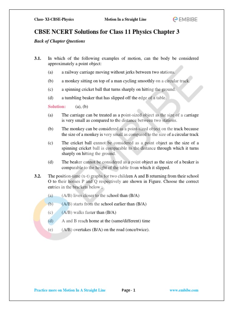 NCERT Grade 11 Physics CH 03 Motion in A Straight Line | PDF | Velocity | Acceleration