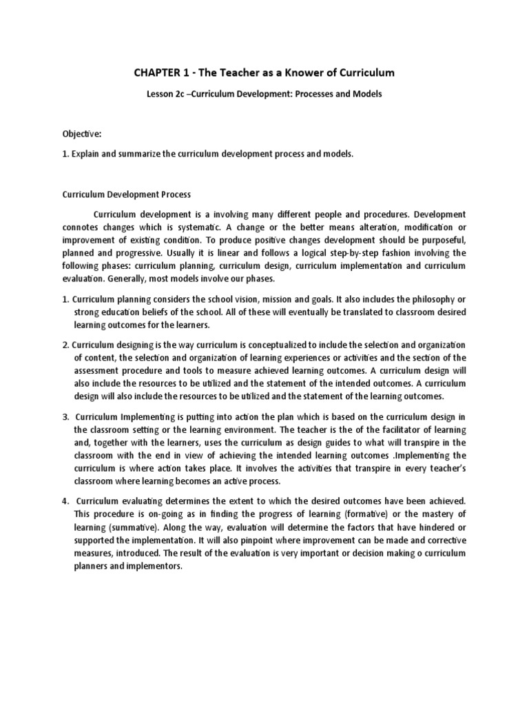 CHAPTER 1 Lesson 2c | PDF | Curriculum | Evaluation