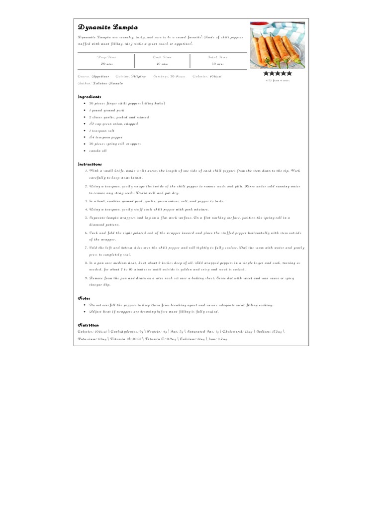 Dynamite Lumpia - Kawaling Pinoy | PDF | Nutrition | Diet & Nutrition