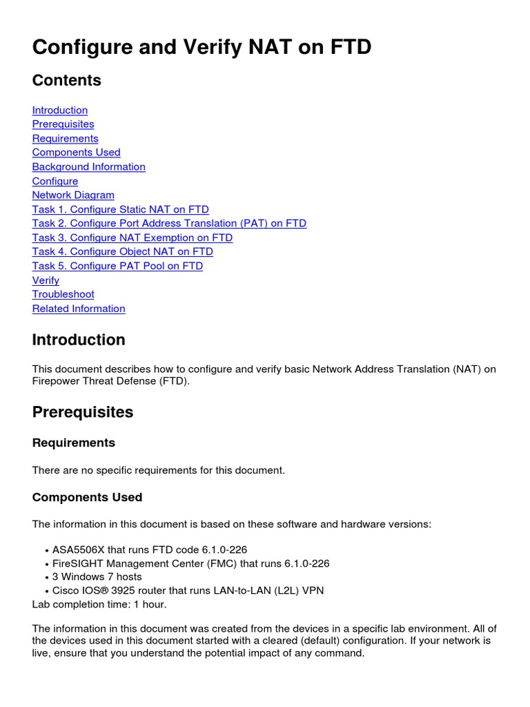 Configure and Verify NAT On FTD | PDF | Internet Protocols | Data Transmission