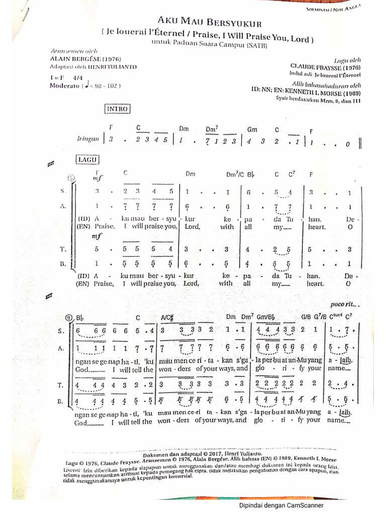 Partitur Aku Mau Bersyukur | PDF