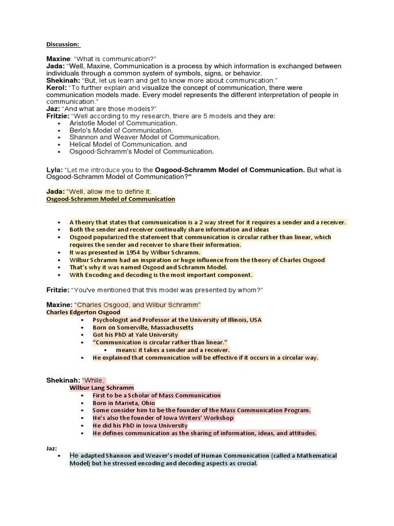Osgood Schramm Model | PDF | Communication | Cognitive Science