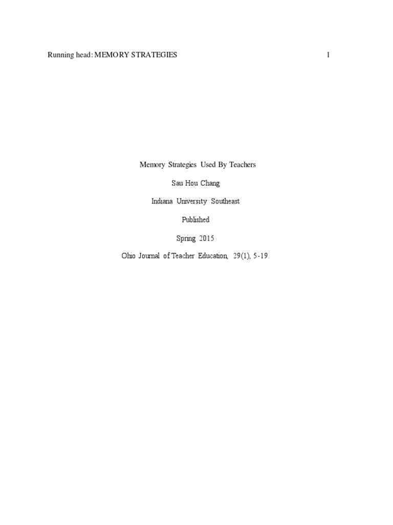 Memory Strategies Pdf Memory Teachers