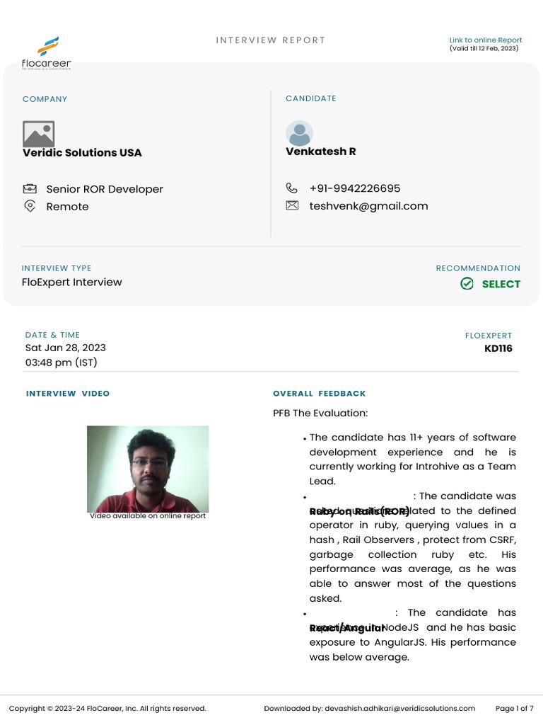 Rails Interview R - Flo Report | PDF | Ruby On Rails | Angular Js Rails Interview R - Flo Report | PDF | Ruby On Rails | Angular Js