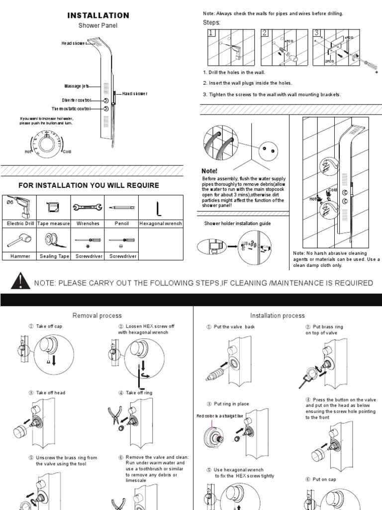 Thermostatic Shower Tower Panel With Body Jets Installation Guide | PDF ...