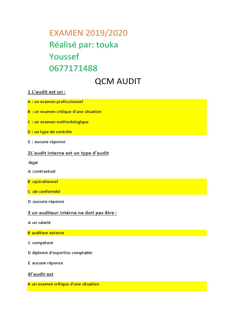 QCM Audit | PDF | Audit | Gestion informatique