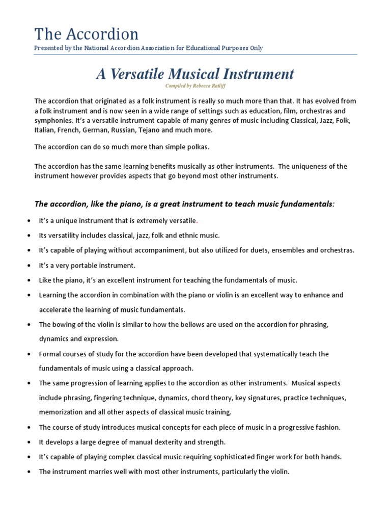 Accordion - The Versatile Musical Instrument | PDF | Accordion | Orchestras