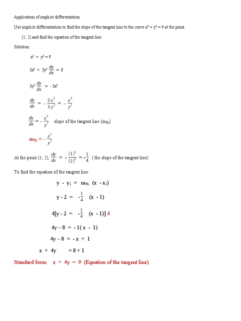 Application of Implicit Differentiation | PDF