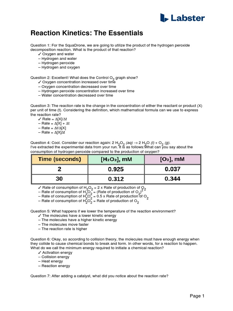 Hydrogen Peroxide Reaction Kinetics | PDF | Reaction Rate | Activation Energy
