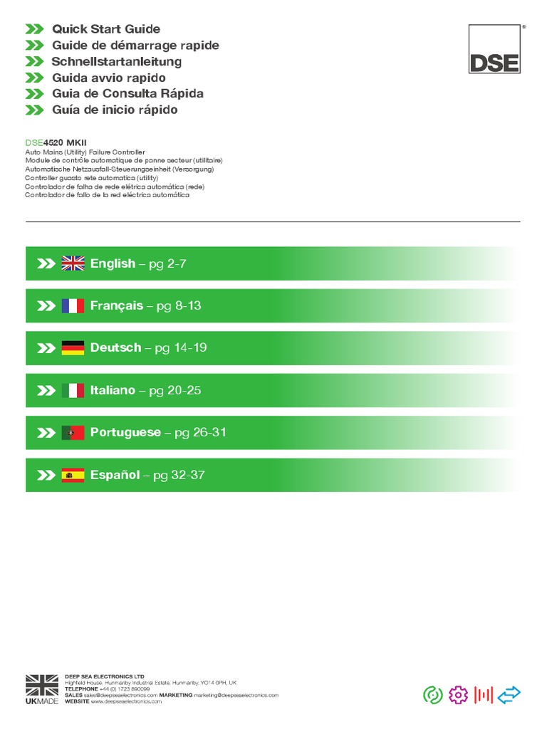 Quick Start Guide - DSE4520 MKII Multi-Language | PDF | Alternating ...