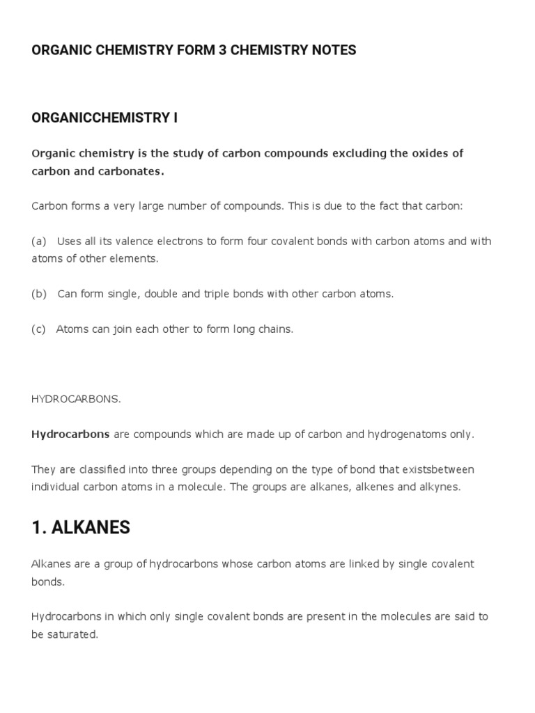 Organic Chemistry Form 3 Chemistry Notes: An In-Depth Review of ...