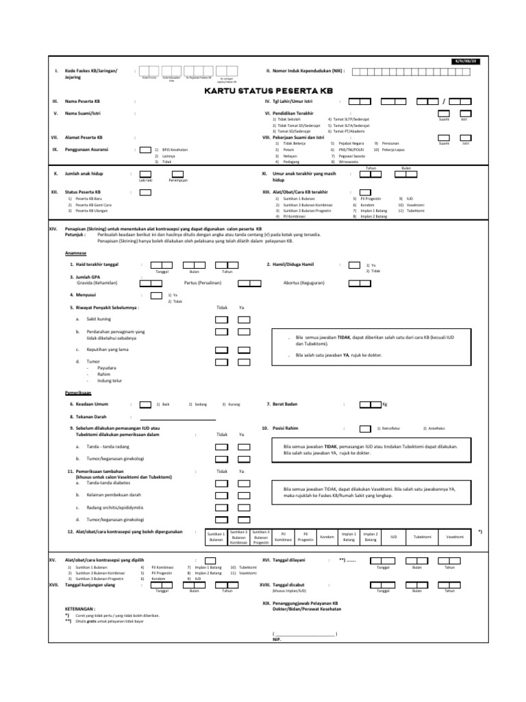 Kartu Status Peserta KB K/IV/KB/20 | PDF