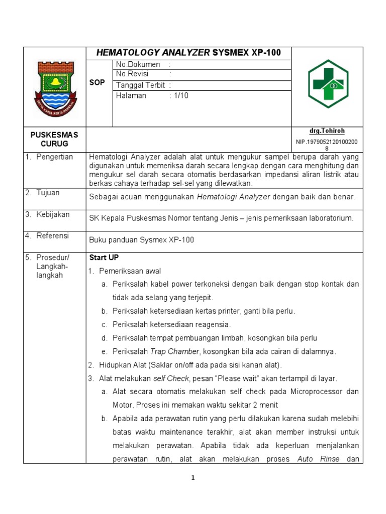 Panduan Penggunaan Sysmex XP-100 | PDF