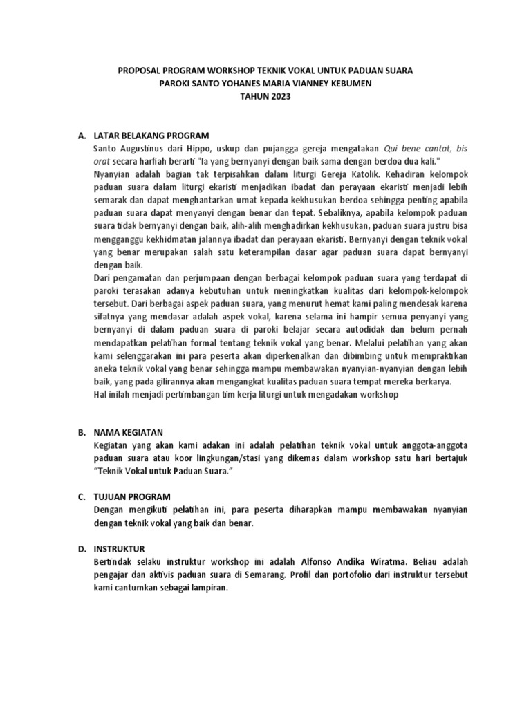 Proposal Program Workshoop Paduan Suara | PDF