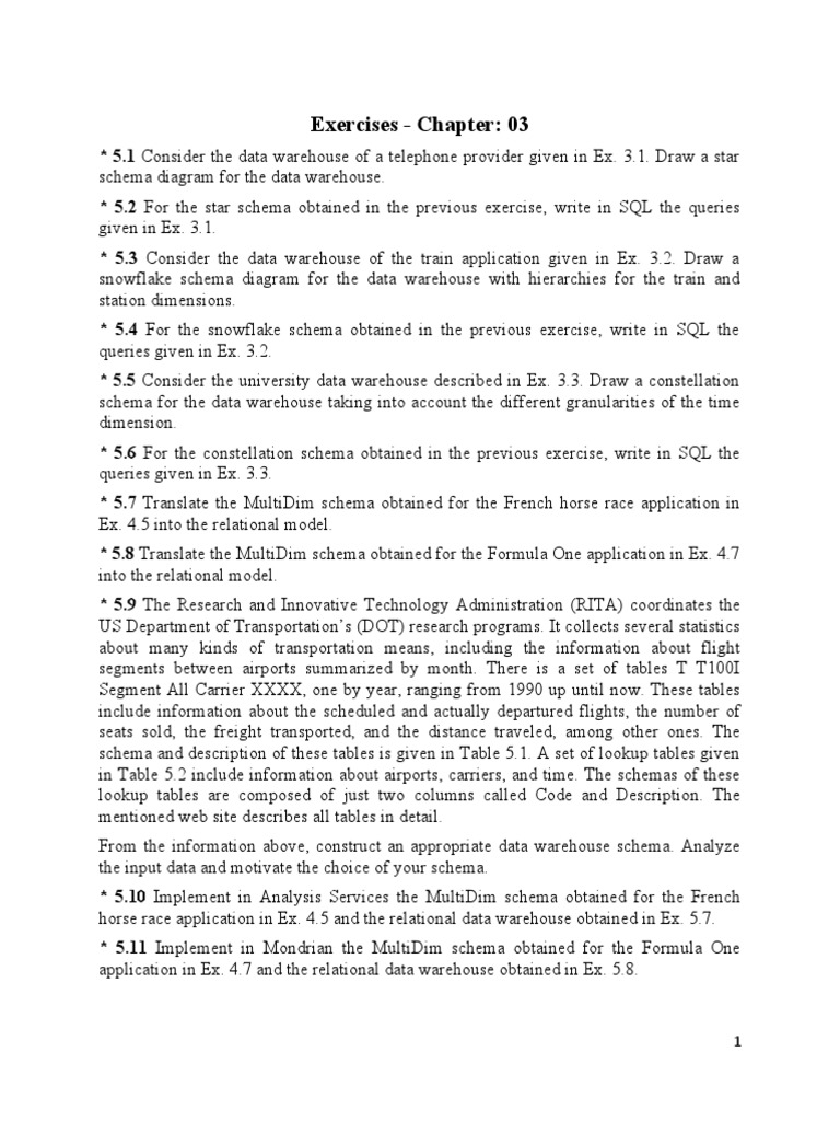 Exercises Chapter3 | PDF | Relational Database | Data Warehouse Exercises Chapter3 | PDF | Relational Database | Data Warehouse