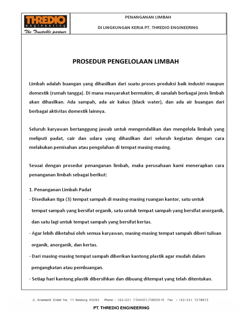 Prosedur Limbah PT. Thredio | PDF