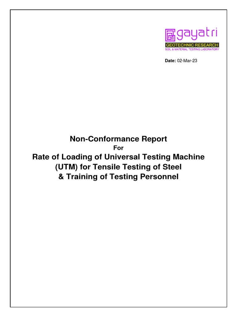 Non-Conformity Report For Rate of Loading of UTM | PDF | Ultimate ...