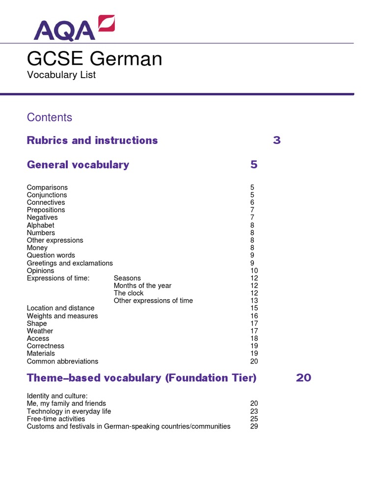 GCSE German AQA Vocabulary | PDF | Christmas