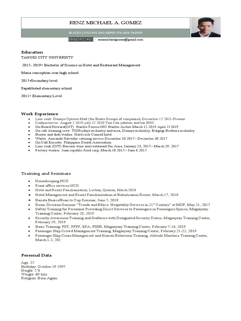 Renz Michael a. Gomez RESUME 1 | PDF
