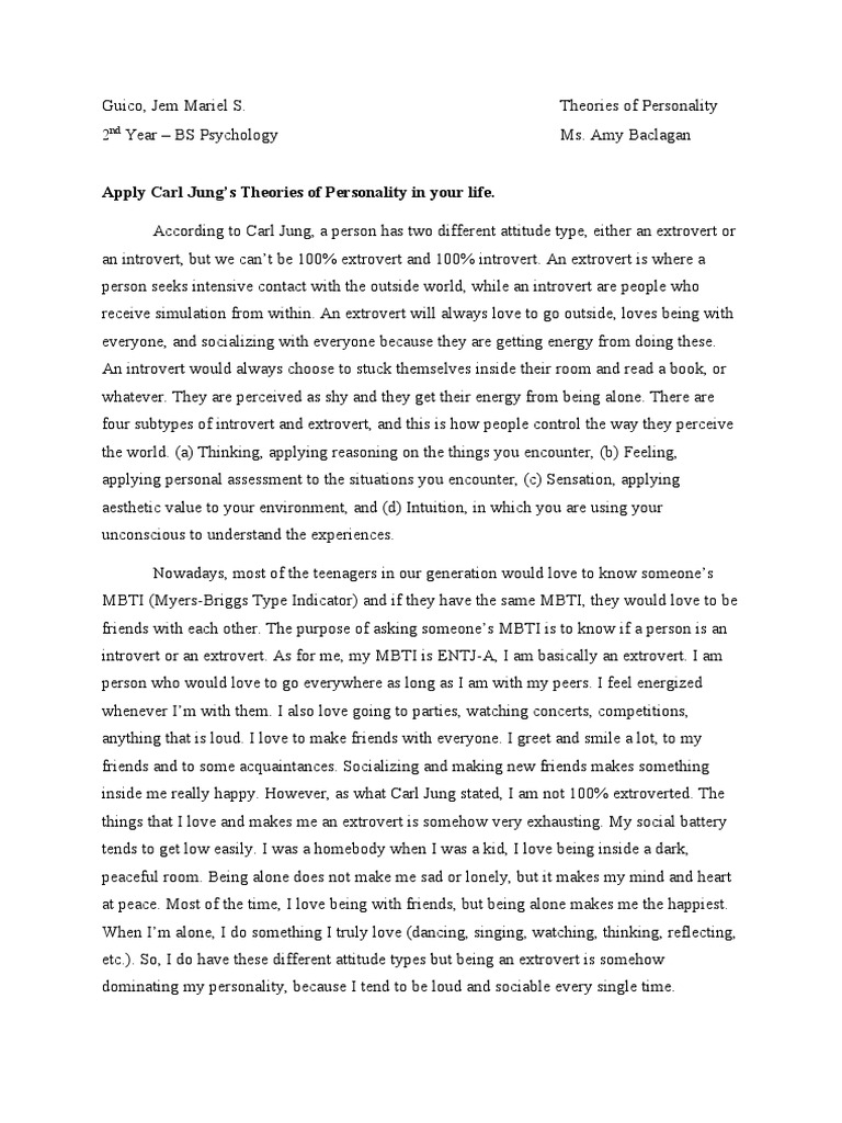 Guico - Carl Jung (Application) | PDF | Extraversion And Introversion ...