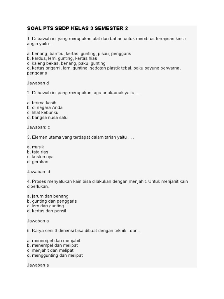 Soal Pts SBDP Kelas 3 Semester 2 | PDF