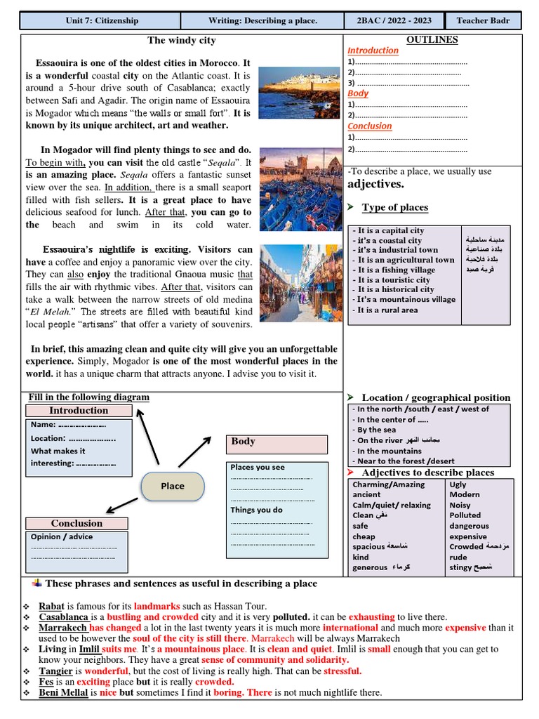 Unit 7 Writing Describing A Place | PDF